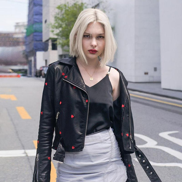Faux Leather Love Hearts Jacket | Goth Jacket - Gothic Babe Co