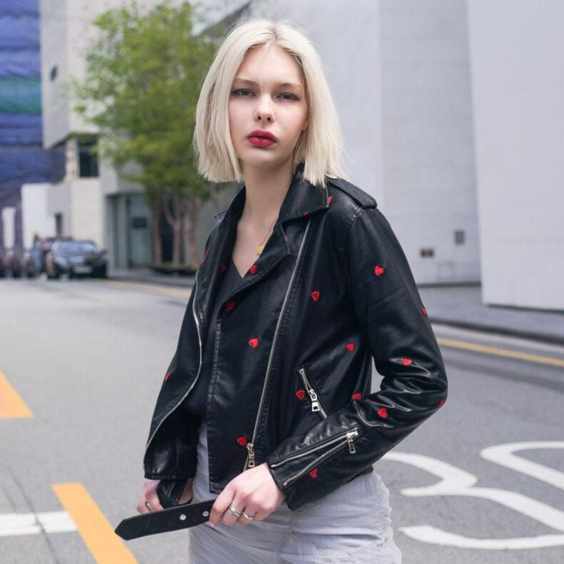 Faux Leather Love Hearts Jacket | Goth Jacket - Gothic Babe Co