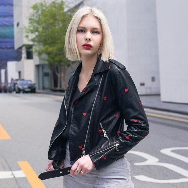 Faux Leather Love Hearts Jacket | Goth Jacket - Gothic Babe Co