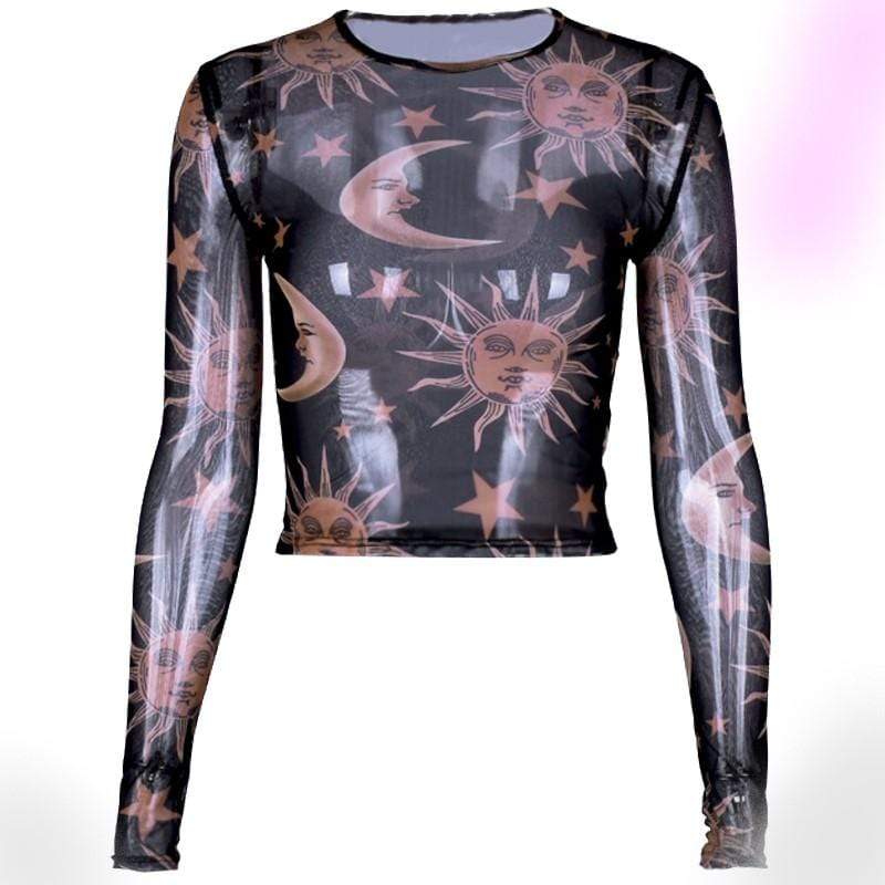 Gothic Sun Moon Mesh Top - Gothic Babe Co