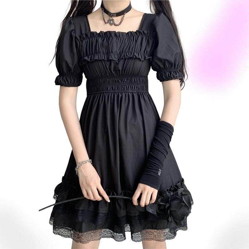 Ruffles Dark Gothic Dress | Black Gothic Dress - Gothic Babe Co