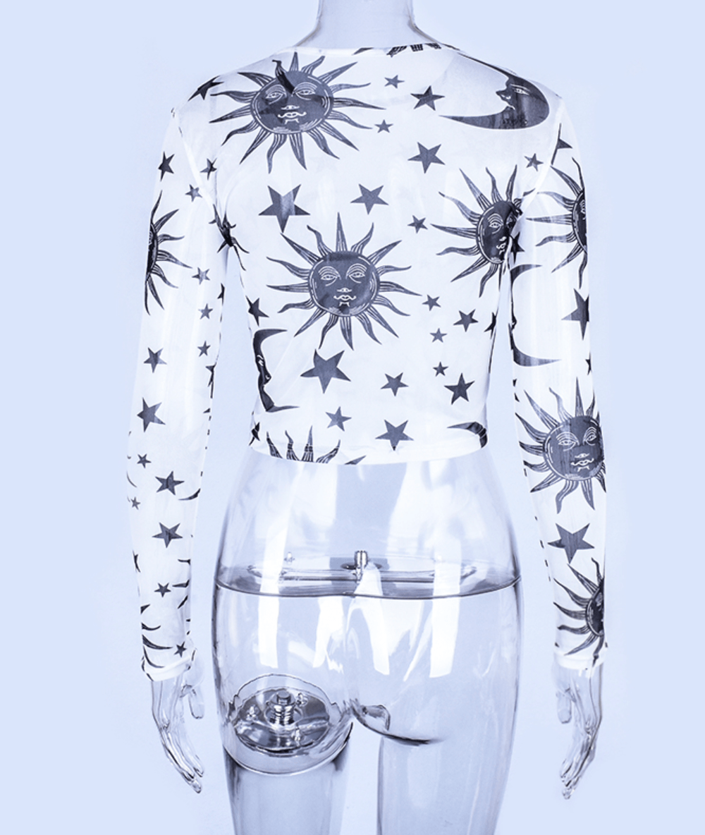Gothic Sun Moon Mesh Top - Gothic Babe Co