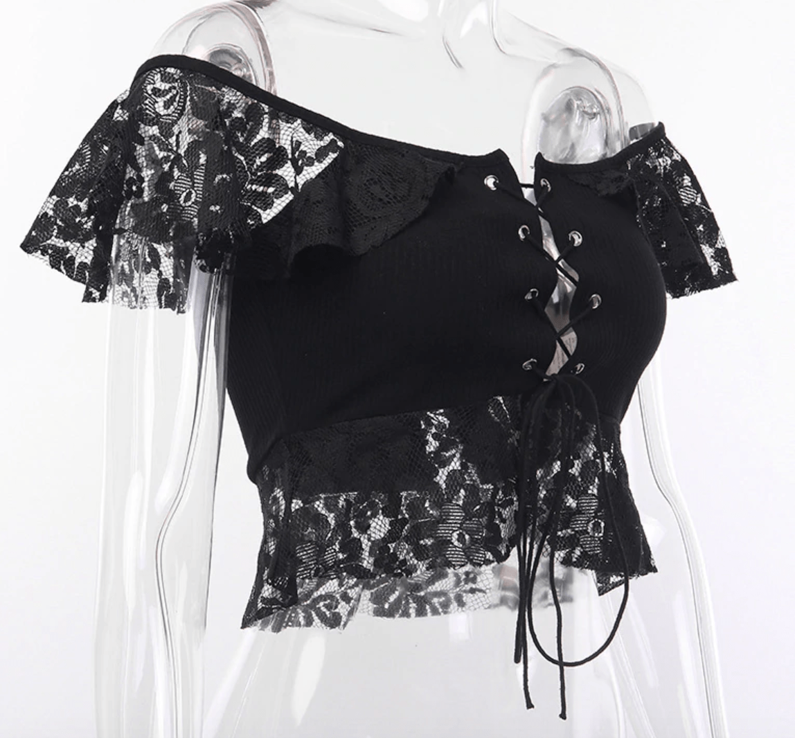 Gothic Black Lace Crop Top - Gothic Babe Co