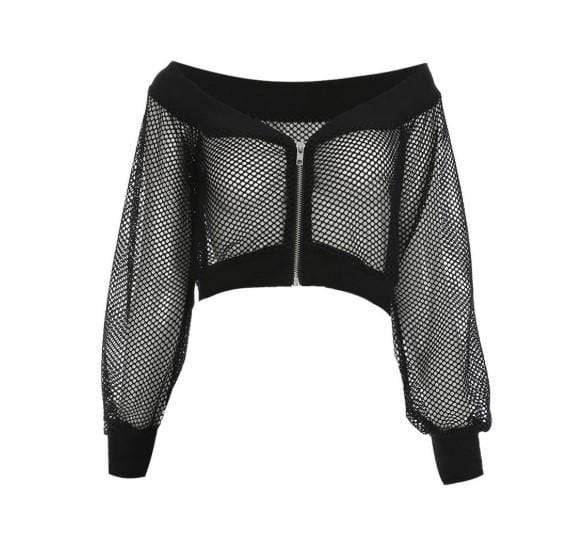 Gothic Mesh Off Shoulder Crop Top - Gothic Babe Co