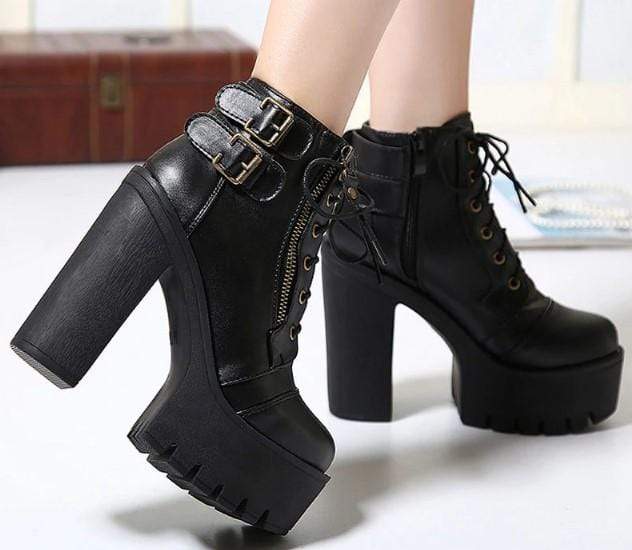 RIOT Gothic Lace Up Platform Boots - Gothic Babe Co